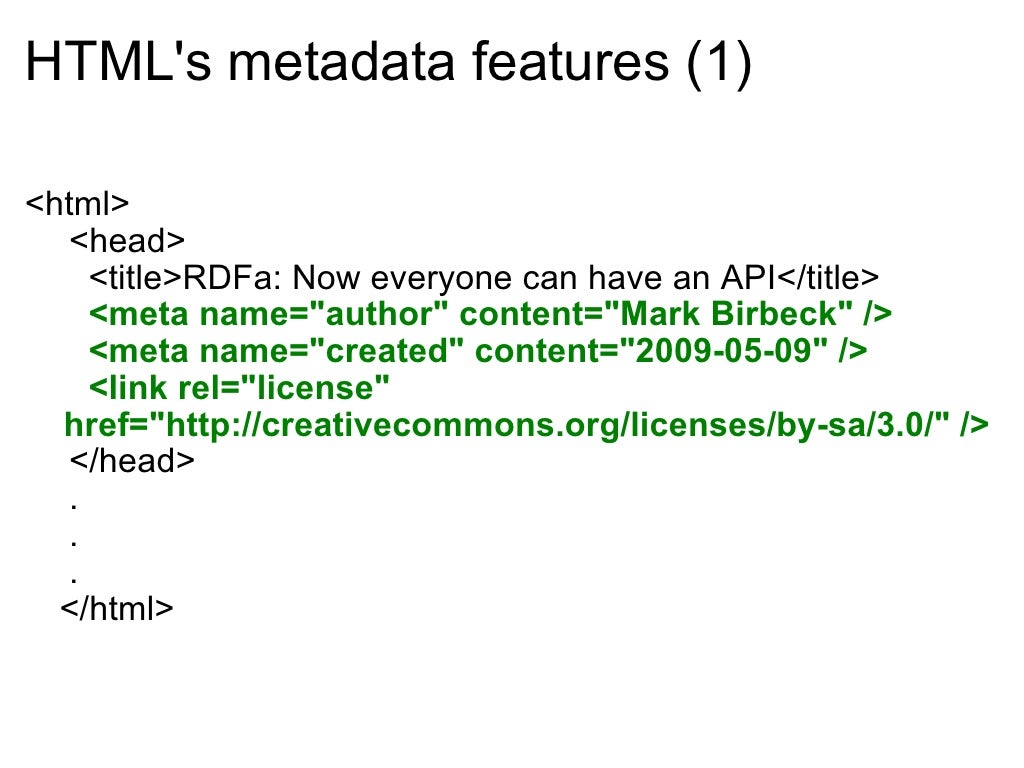 HTML s Metadata Features 1 