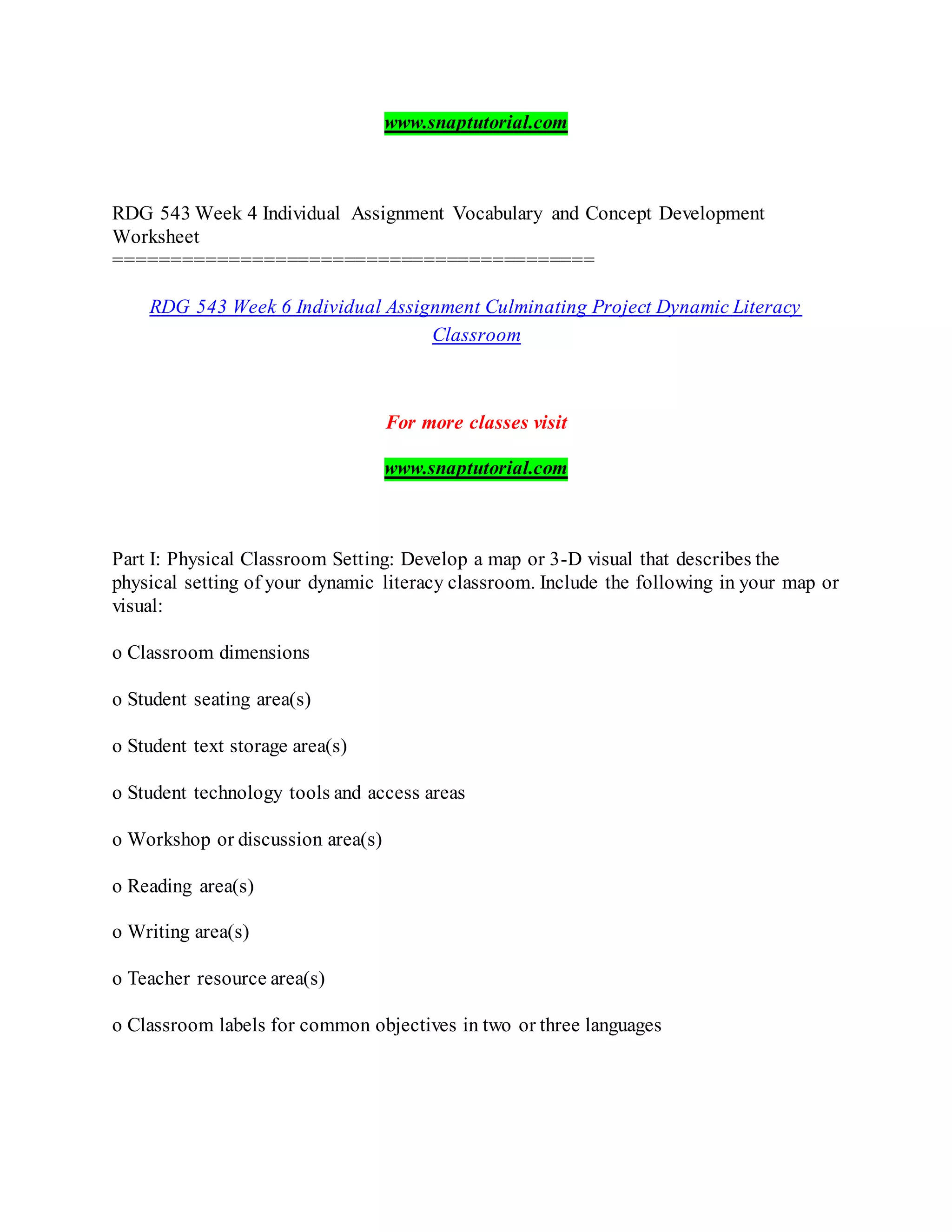 Rdg 543 Success Begins / snaptutorial.com