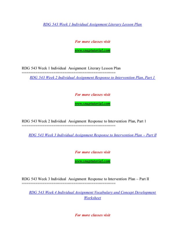 Rdg 543 Success Begins / snaptutorial.com