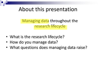 Research Lifecycles and RDM | PPTX