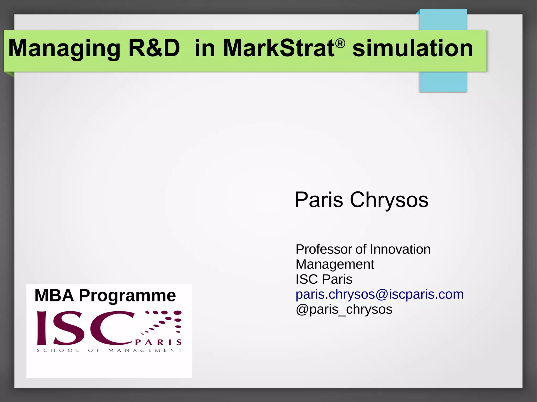 Managing R&D in "MarkStrat" simulation | PDF