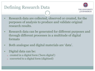 Research Data Management at the University of Edinburgh | PPTX