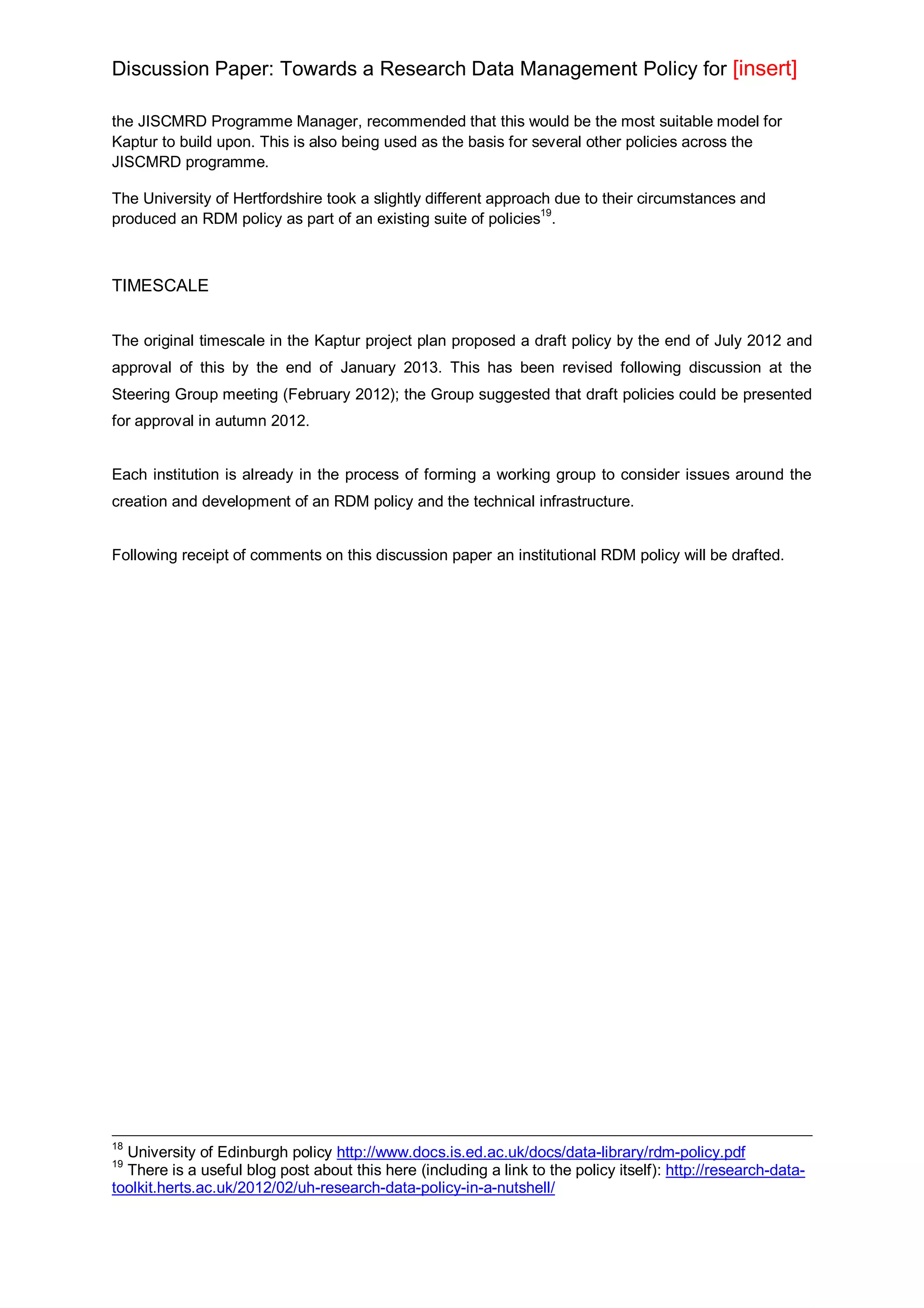 Research Data Management (RDM) discussion paper | PDF