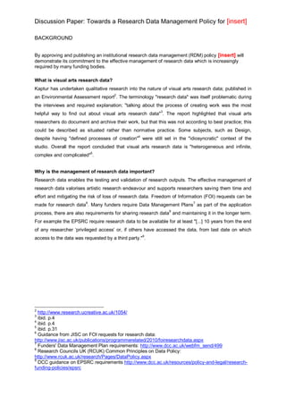 Research Data Management (RDM) discussion paper | PDF | Arts and Crafts ...