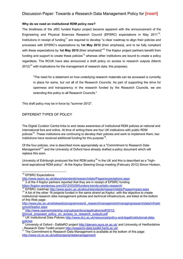 Research Data Management (RDM) discussion paper | PDF