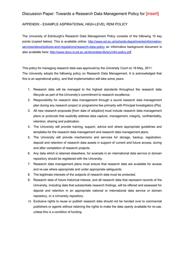 Research Data Management (RDM) discussion paper | PDF