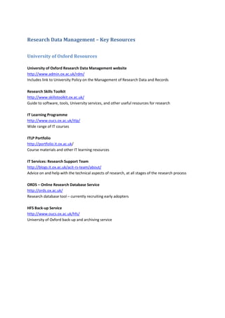 RDM key resources handout (social sciences version) | PDF