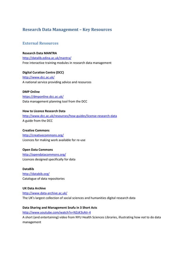 RDM key resources handout (social sciences version) | PDF