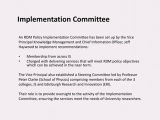 Research Data Management Roadmap@Edinburgh | PPTX | Data Storage and ...