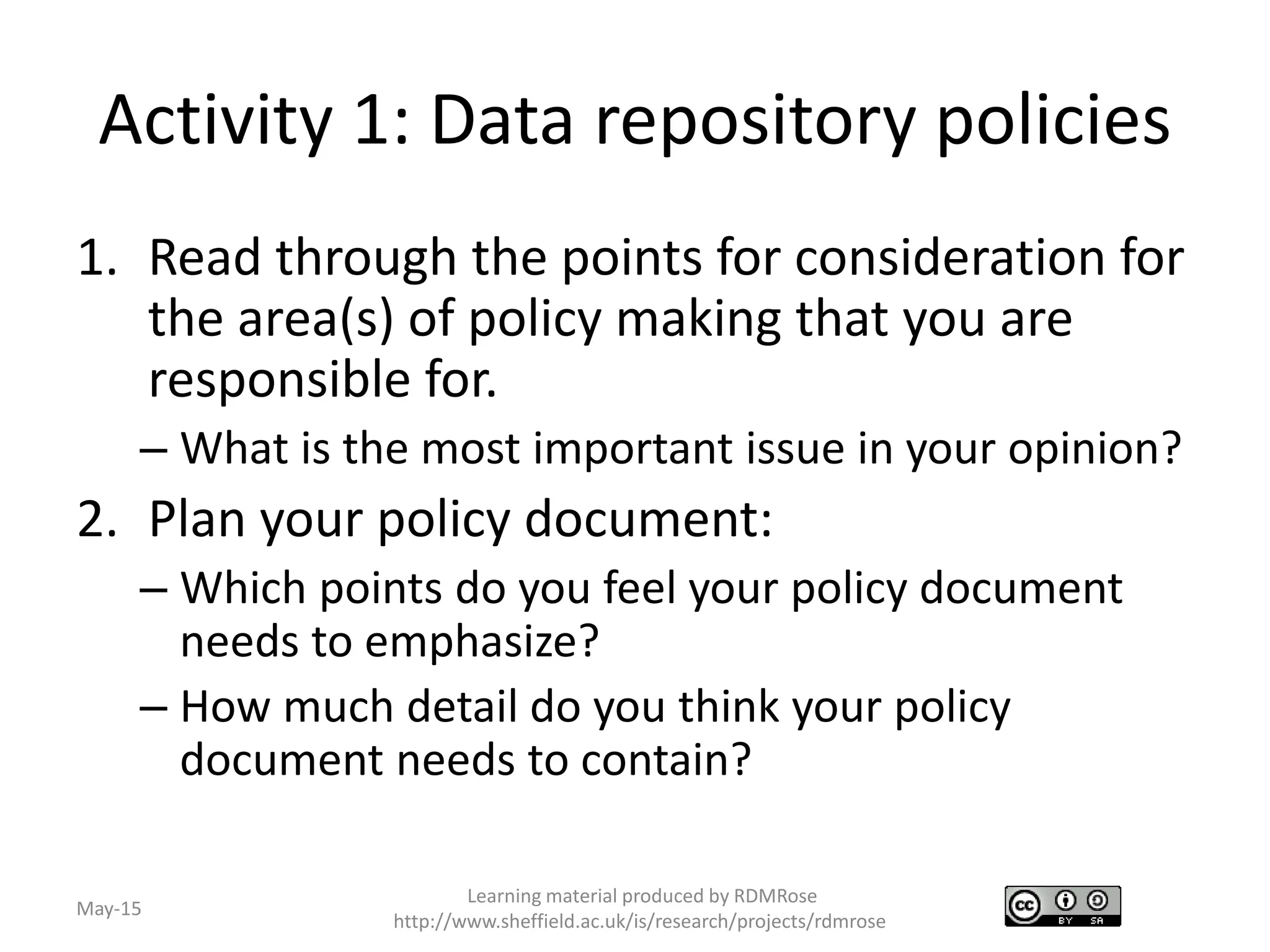 RDMRose 2.3 Institutional data repository policies | PPTX