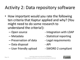 RDMRose 2.3 Institutional data repository policies | PPT