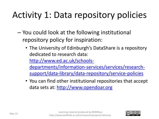 RDMRose 2.3 Institutional data repository policies | PPTX