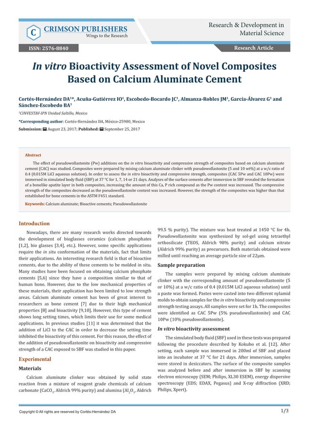 Crimson Publishers-In vitro Bioactivity Assessment of Novel Composites ...