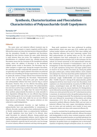 Synthesis, Characterization and Flocculation Characteristics of ...