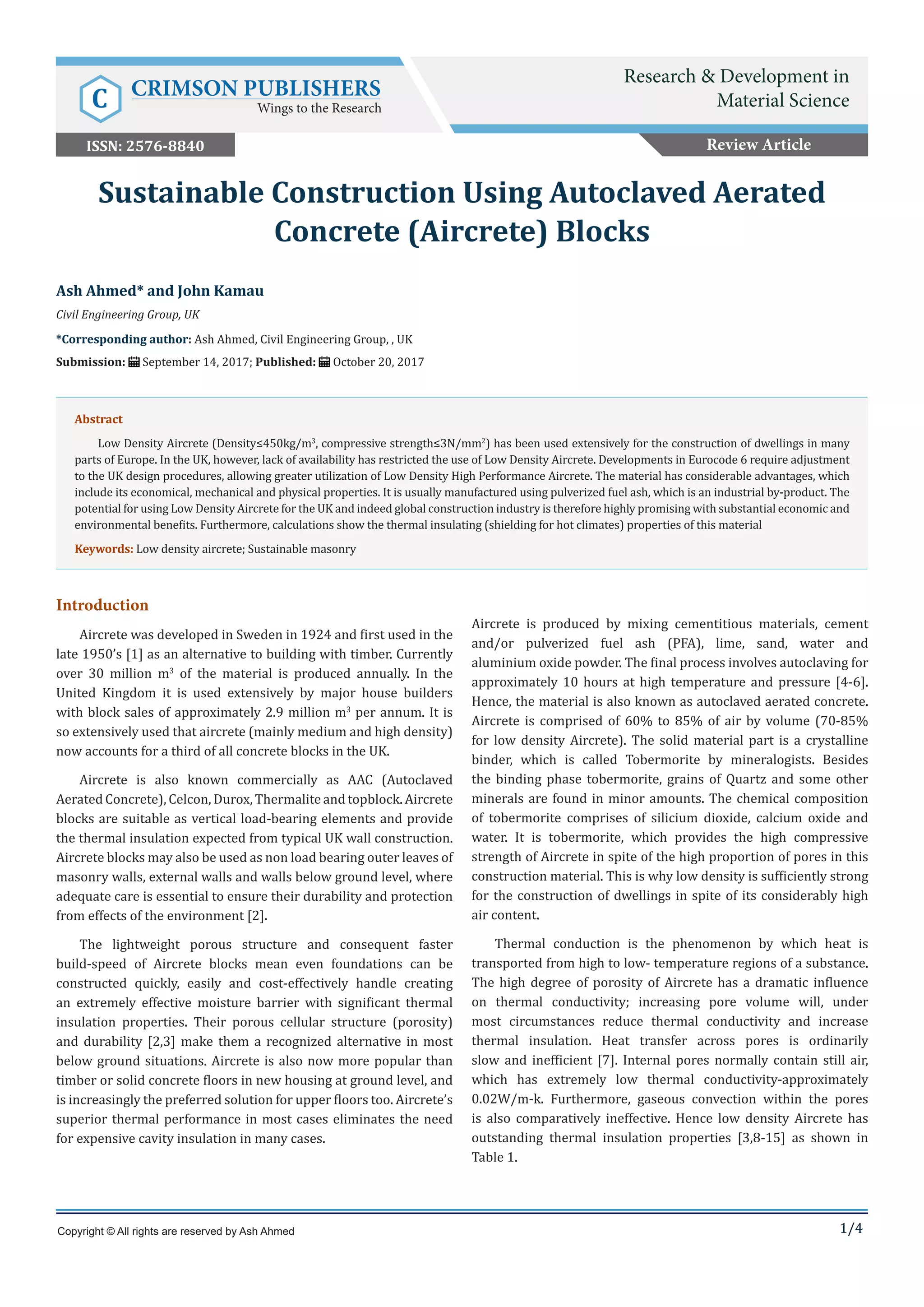 Crimson Publishers | Sustainable Construction Using Autoclaved Aerated ...