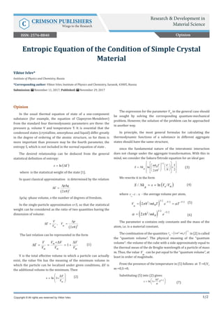 Entropic Equation of the Condition of Simple Crystal Material-Crimson ...