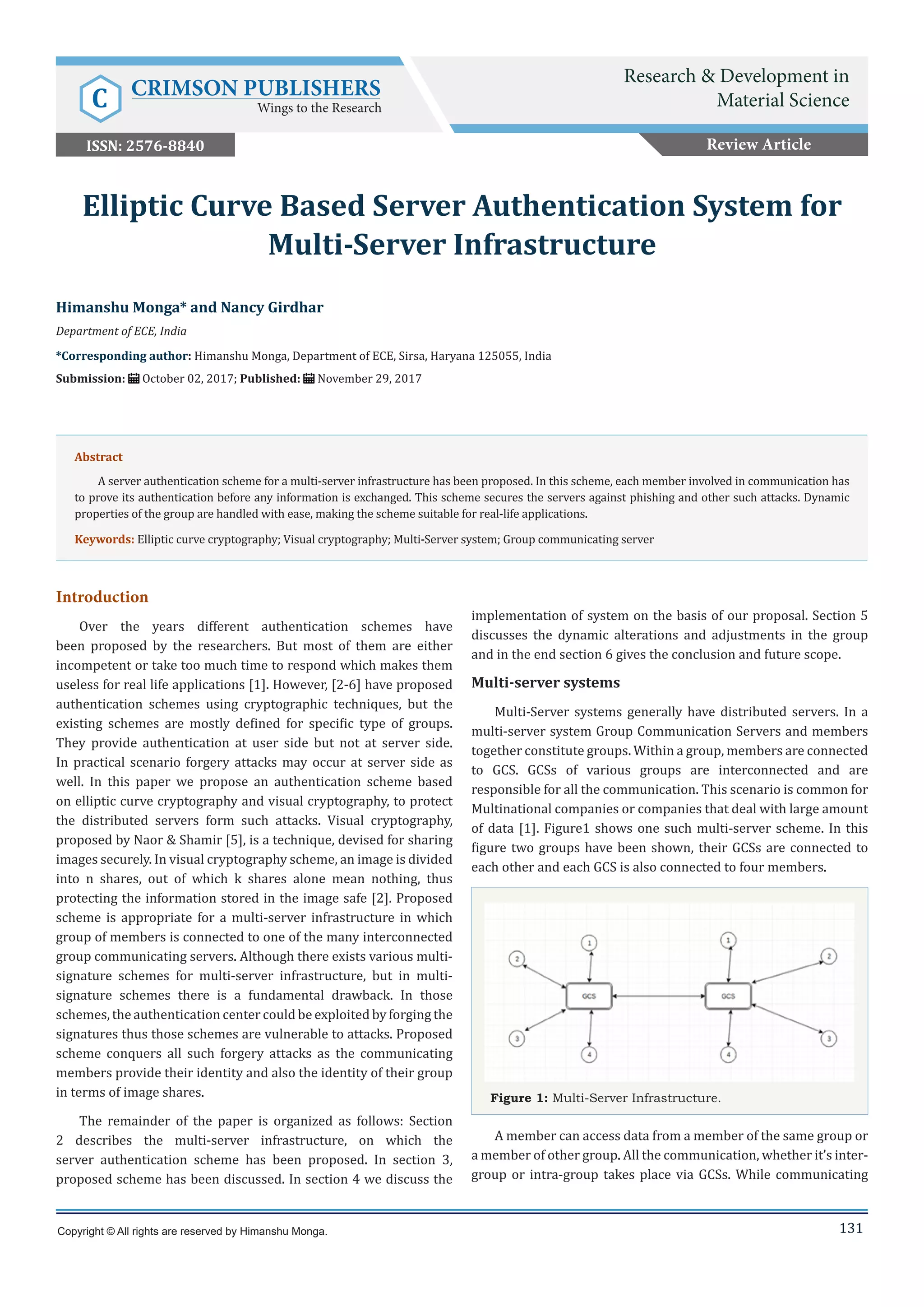 Elliptic Curve Based Server Authentication System for Multi-Server Infrastructure-Crimson ...
