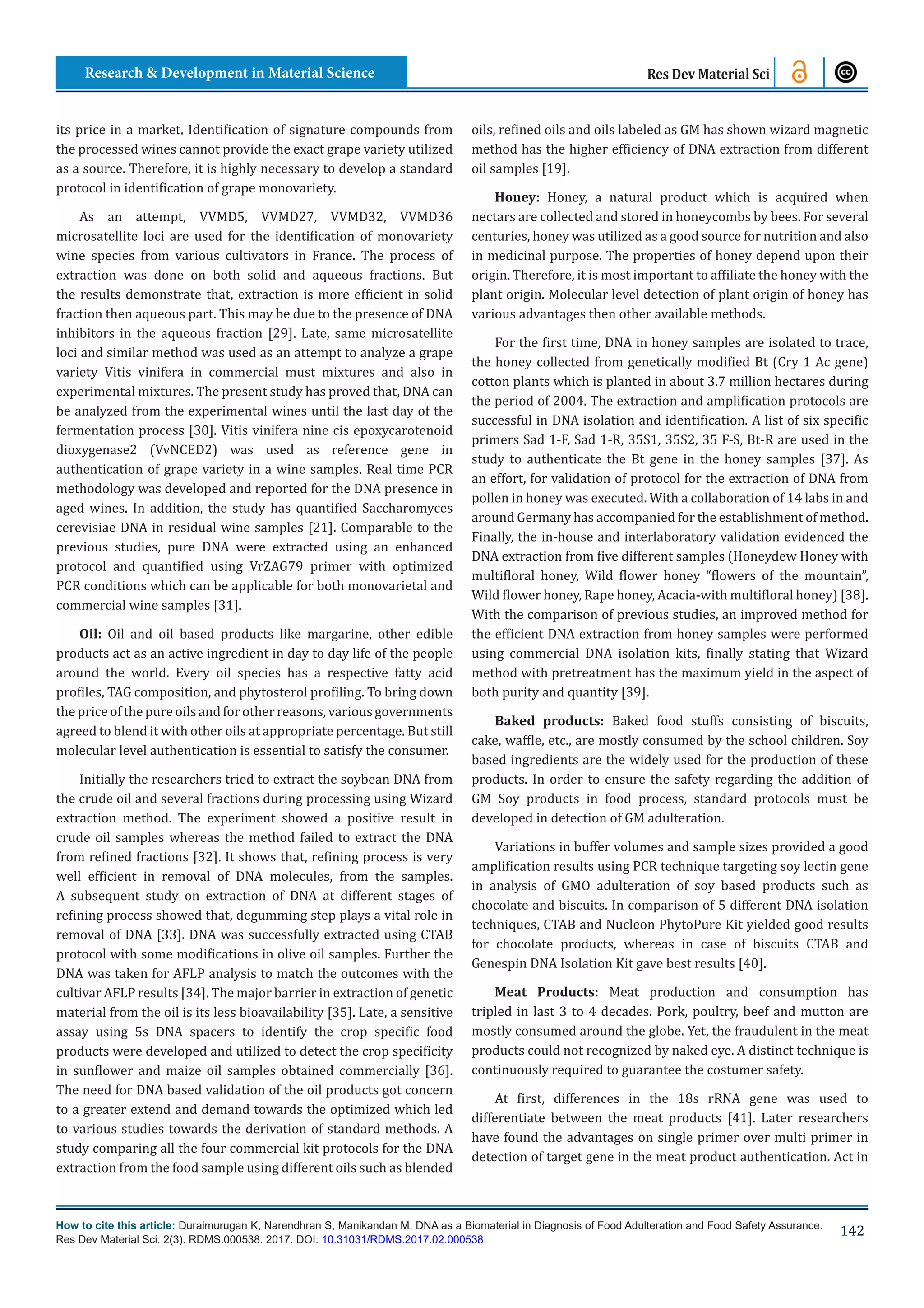 DNA as a Biomaterial in Diagnosis of Food Adulteration and Food Safety Assurance-Crimson ...