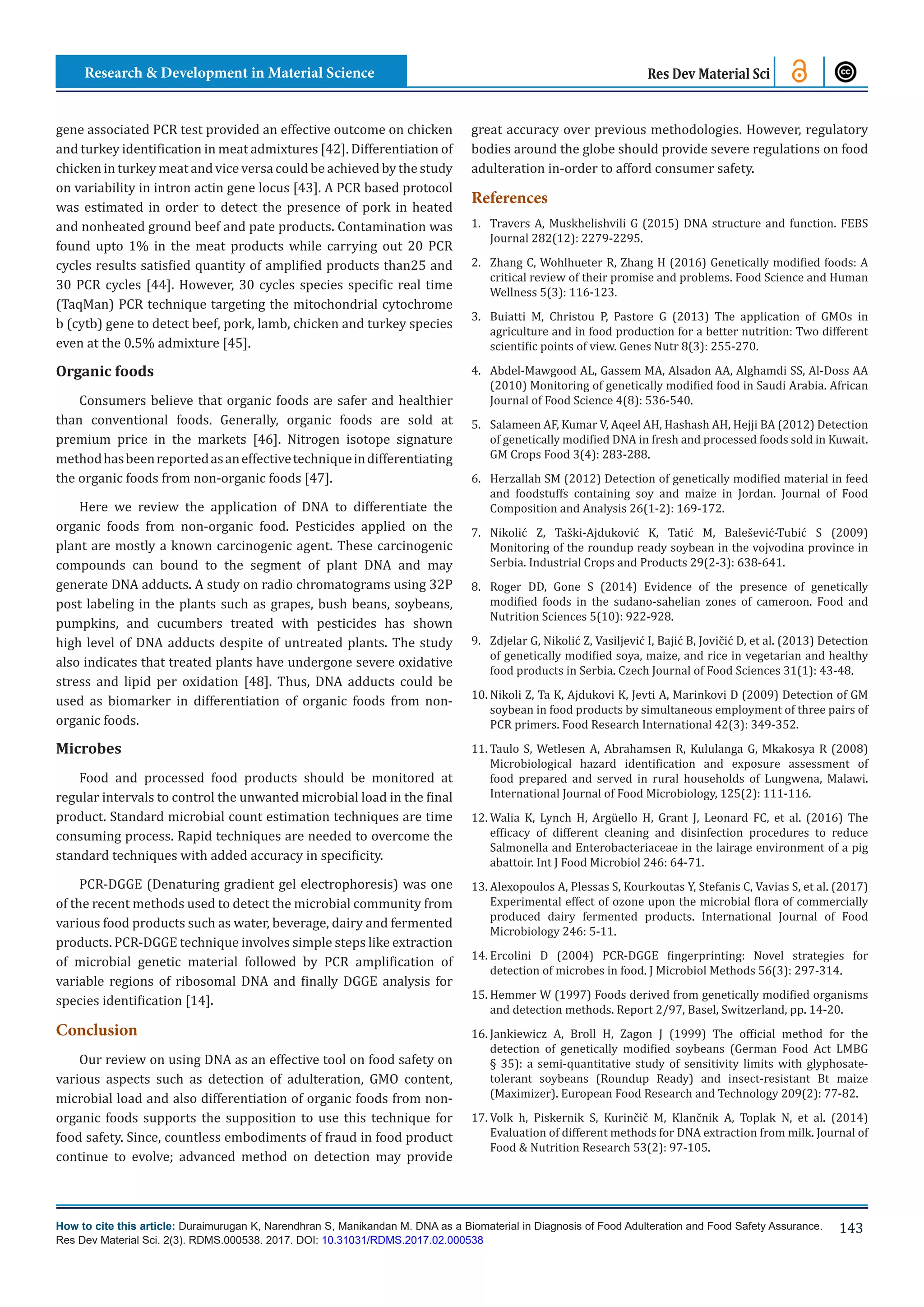 DNA as a Biomaterial in Diagnosis of Food Adulteration and Food Safety ...