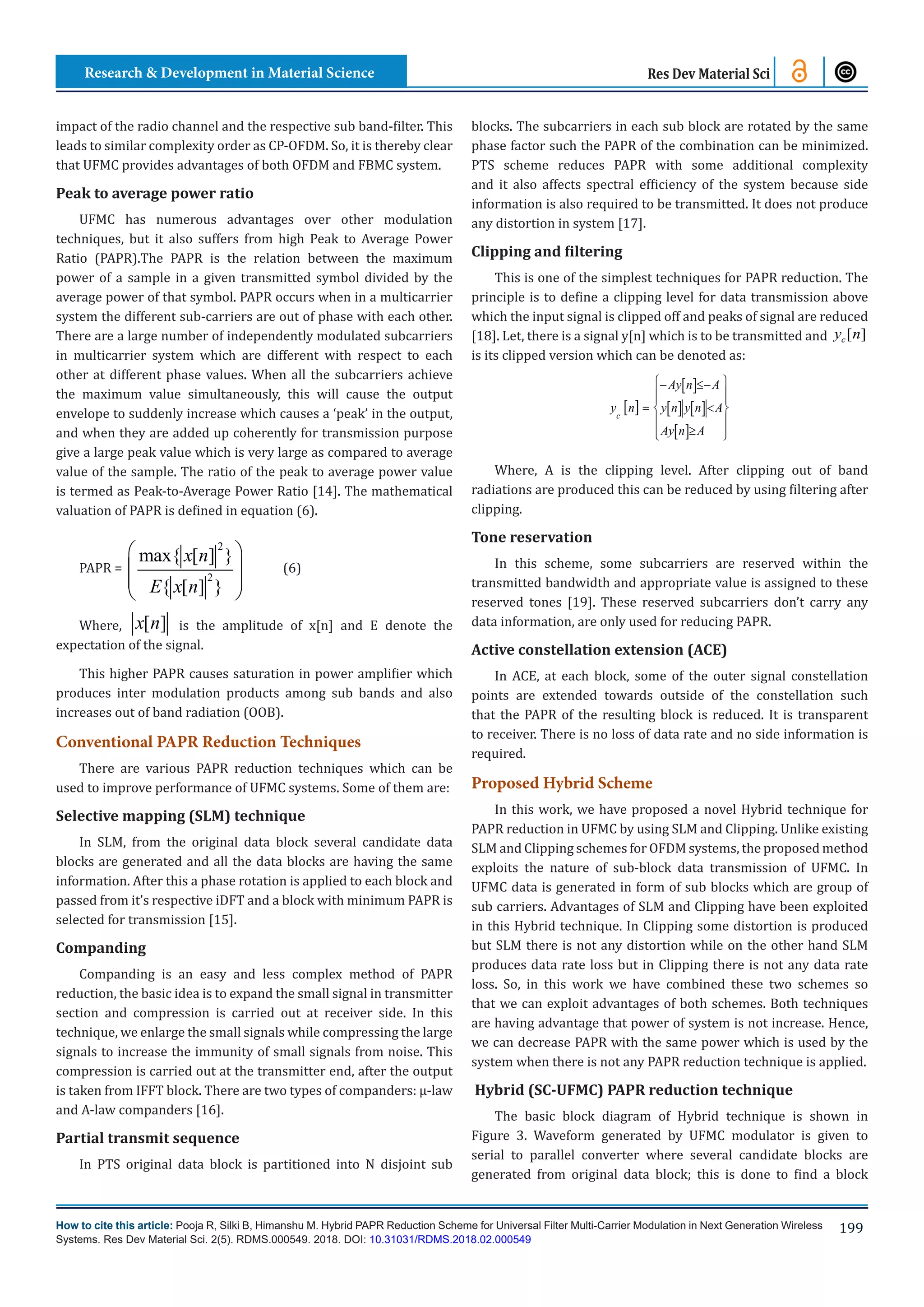 Hybrid Papr Reduction Scheme For Universal Filter Multi Carrier