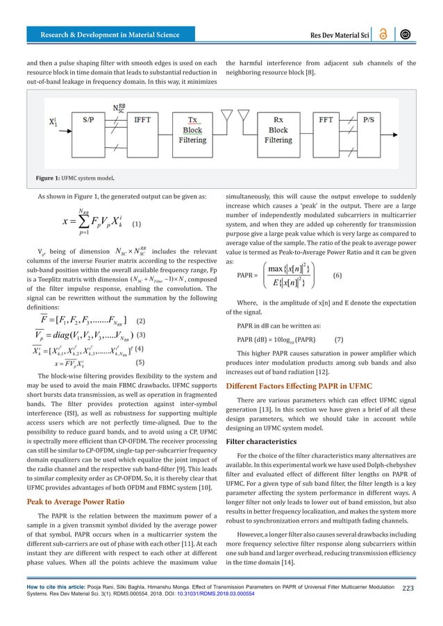 Effect of Transmission Parameters on PAPR of Universal Filter Multicarrier Modulation Systems ...