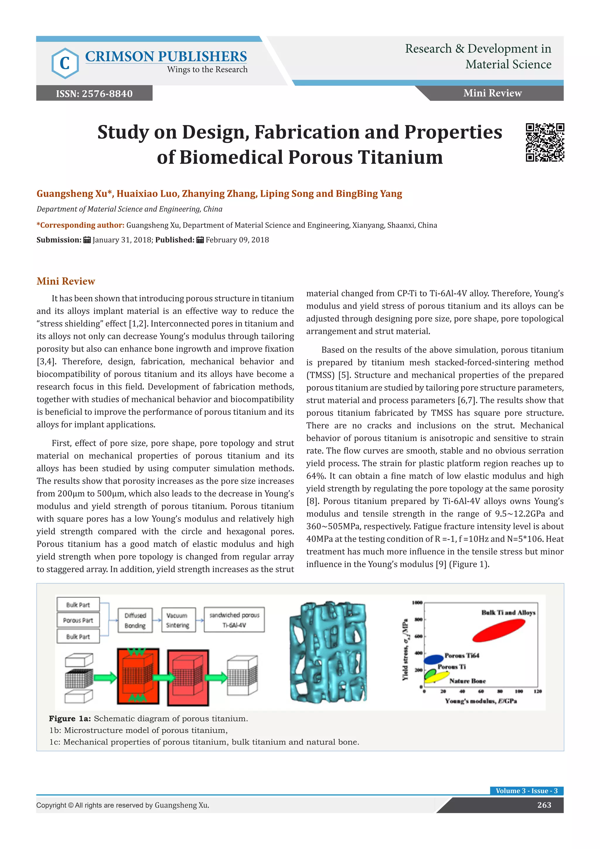Study on Design, Fabrication and Properties of Biomedical Porous Titanium - Crimson Publishers | PDF