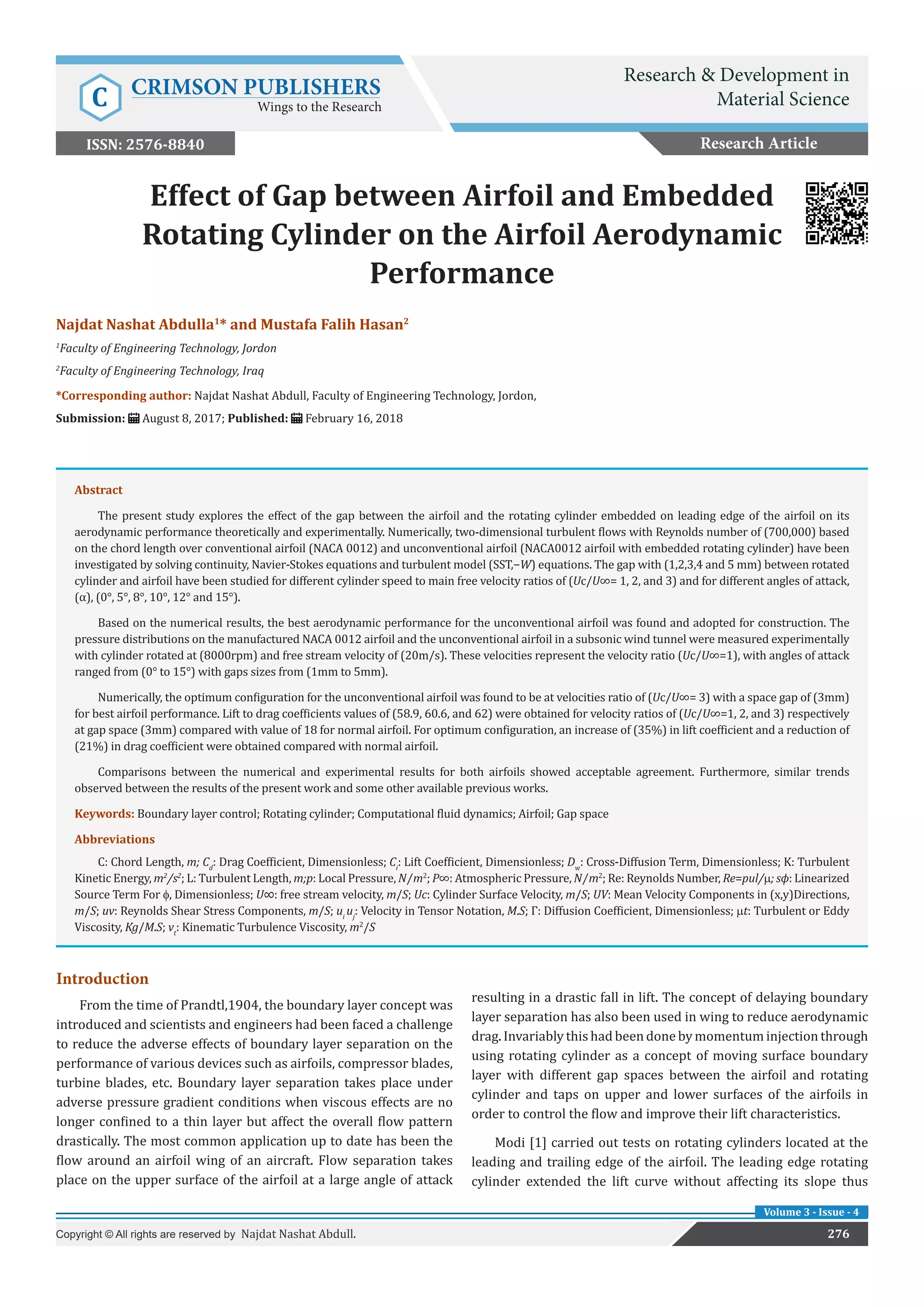 Effect of Gap between Airfoil and Embedded Rotating Cylinder on the ...