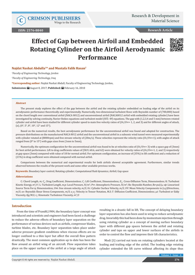 Effect of Gap between Airfoil and Embedded Rotating Cylinder on the Airfoil Aerodynamic ...