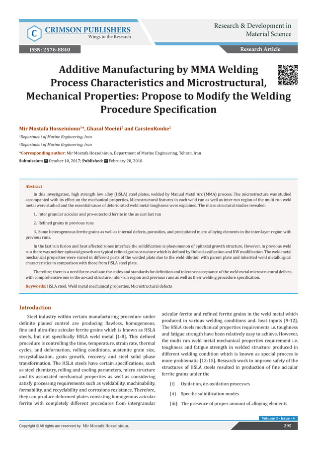 Additive Manufacturing by MMA Welding Process Characteristics and ...
