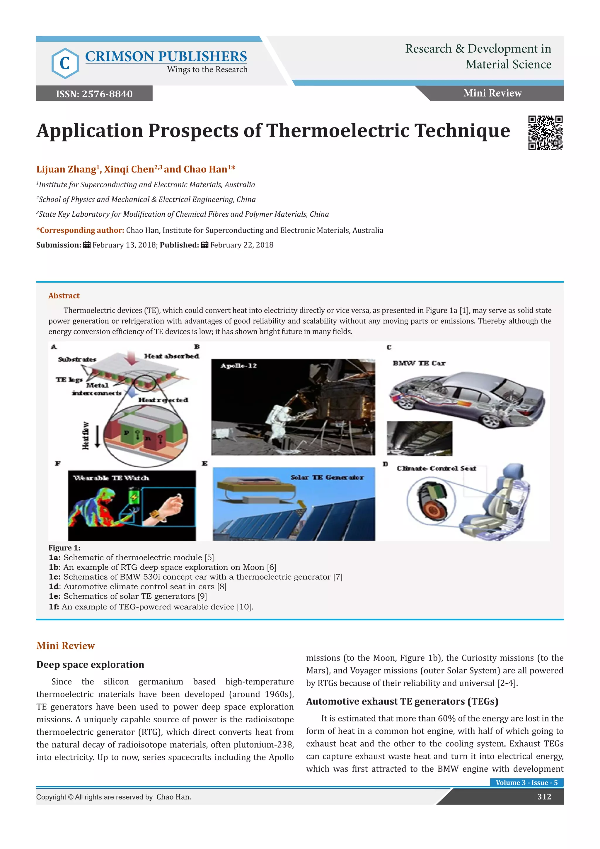 Application Prospects of Thermoelectric Technique - Crimson Publishers ...