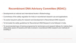 rDNA Technology-Biosafety Regulations and Guidelines | PPTX