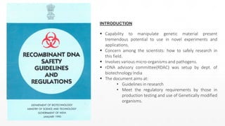 rDNA Technology-Biosafety Regulations and Guidelines | PPTX