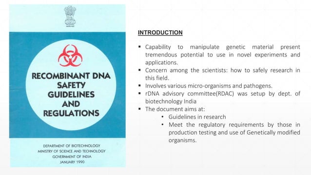 rDNA Technology-Biosafety Regulations and Guidelines | PPTX | Biotech and Biomedical Industry ...