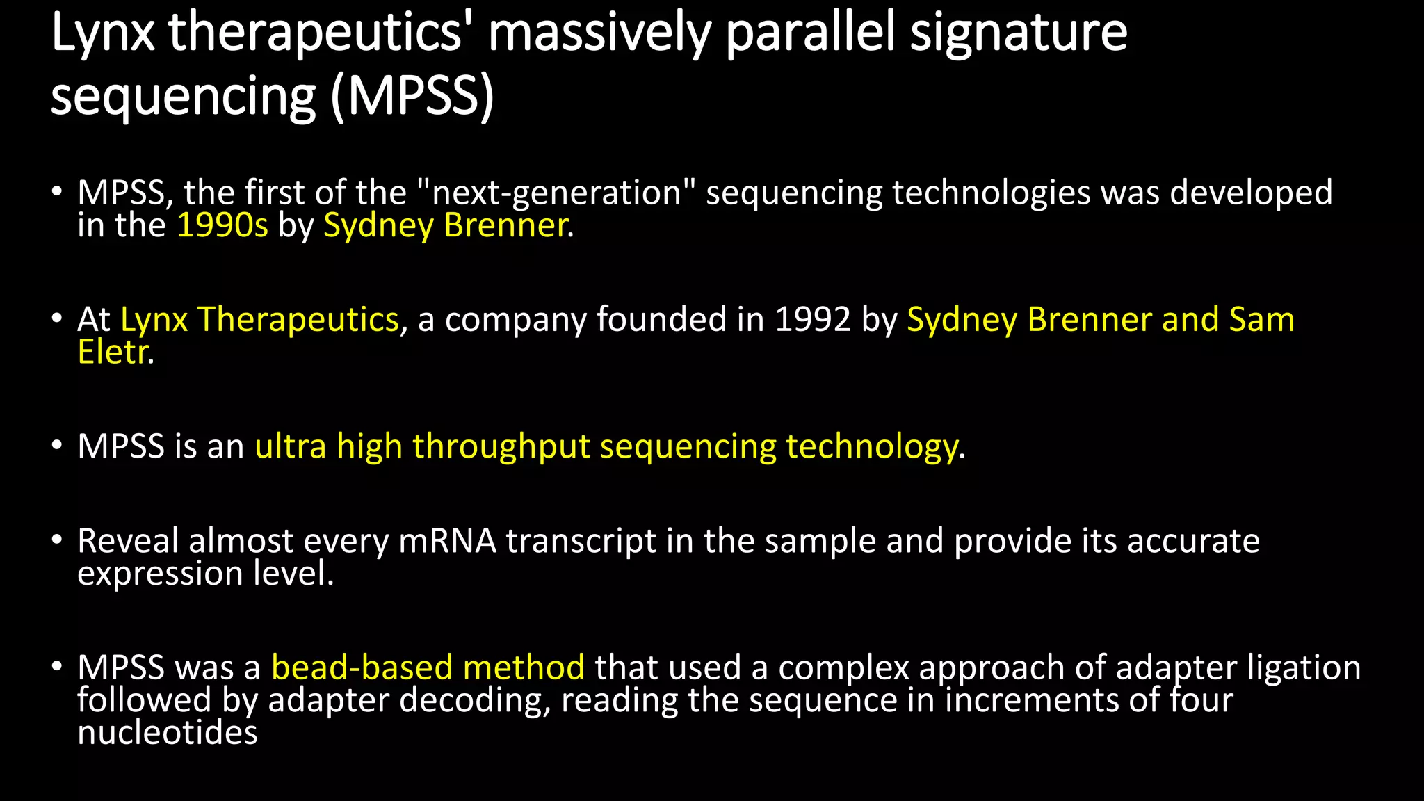 Massively Parallel Signature Sequencing (MPSS) | PPTX