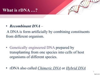 rDNA technology Recombinant DNA and its enzymes | PPTX