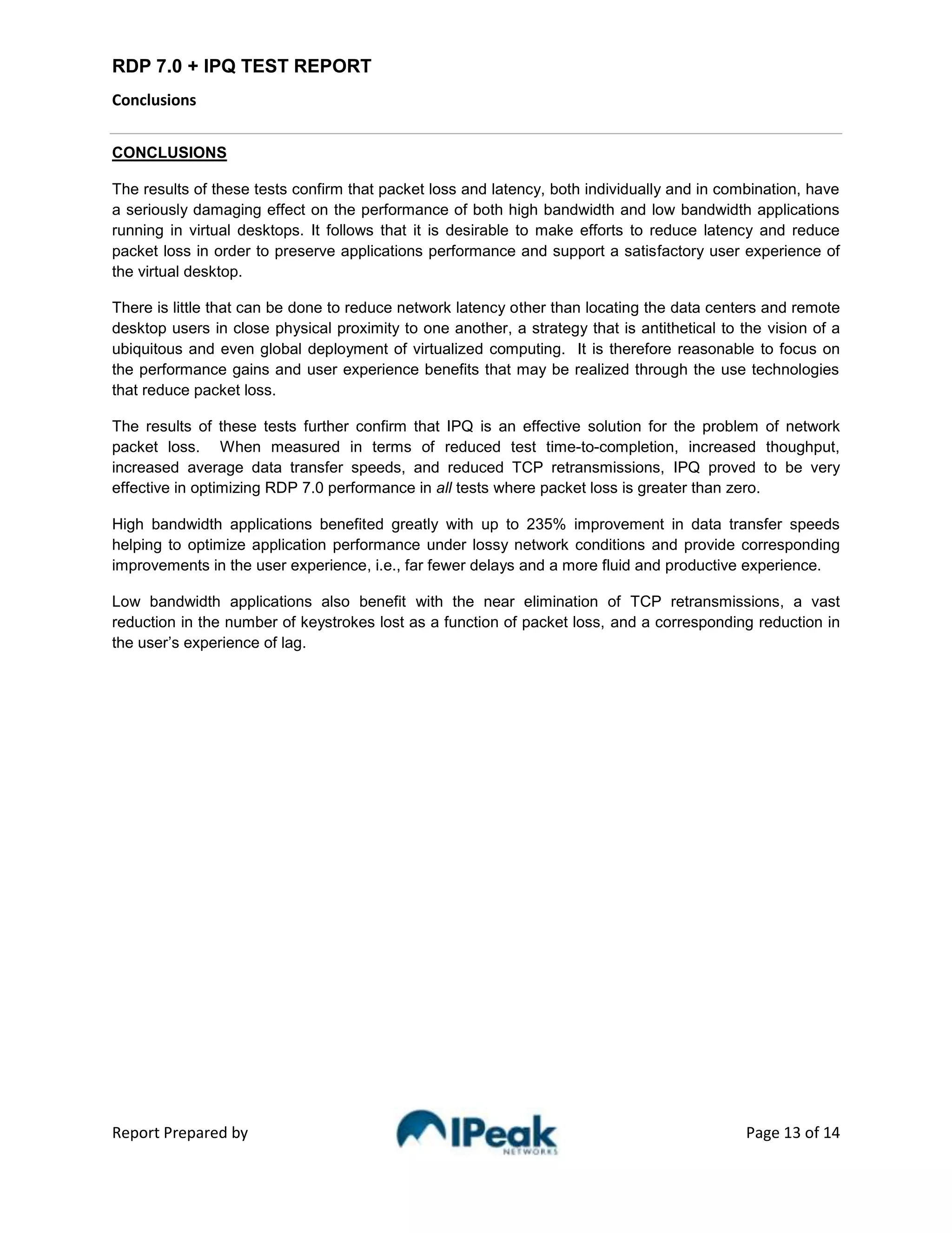 IPQ and RDP Test Report | PDF