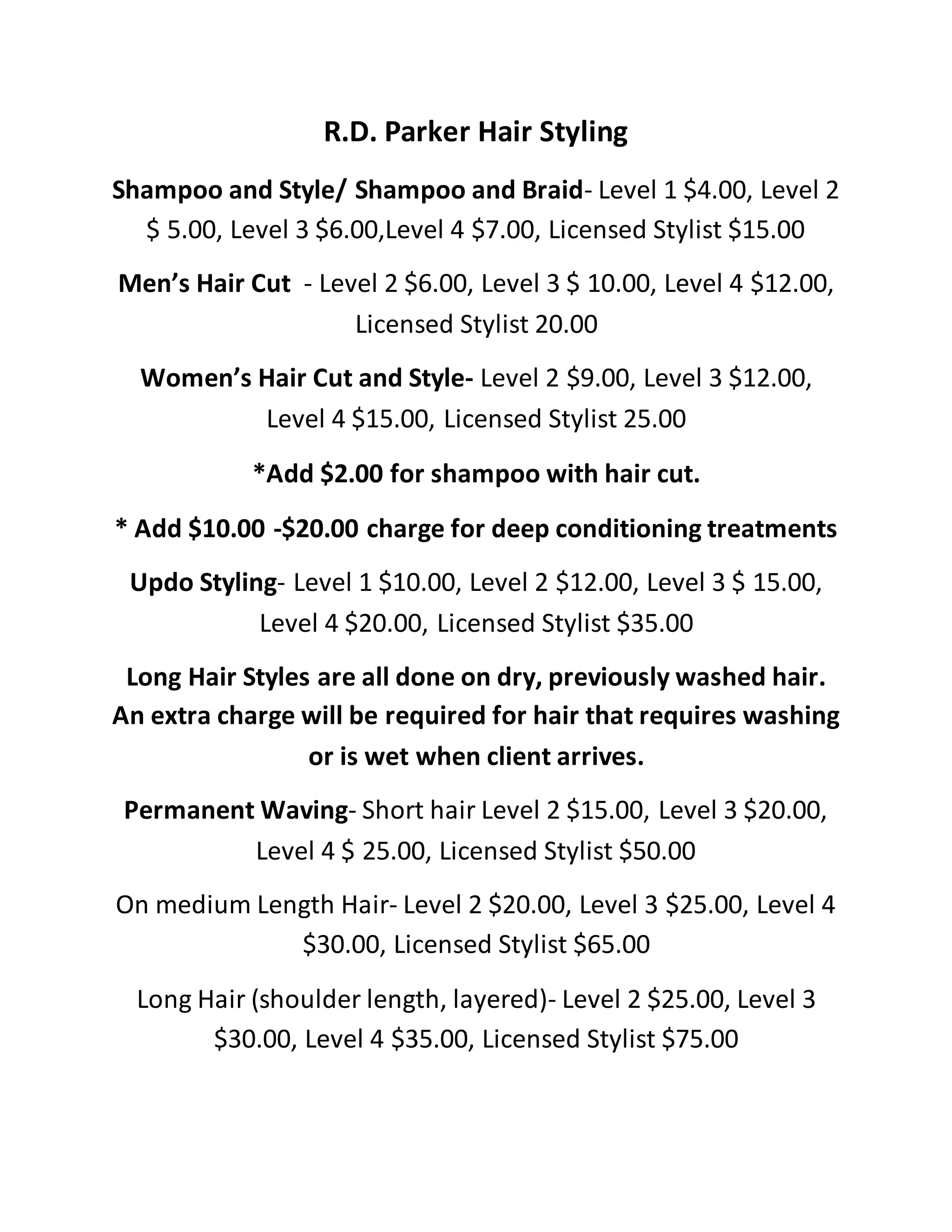 Rd parker price sheet | PDF