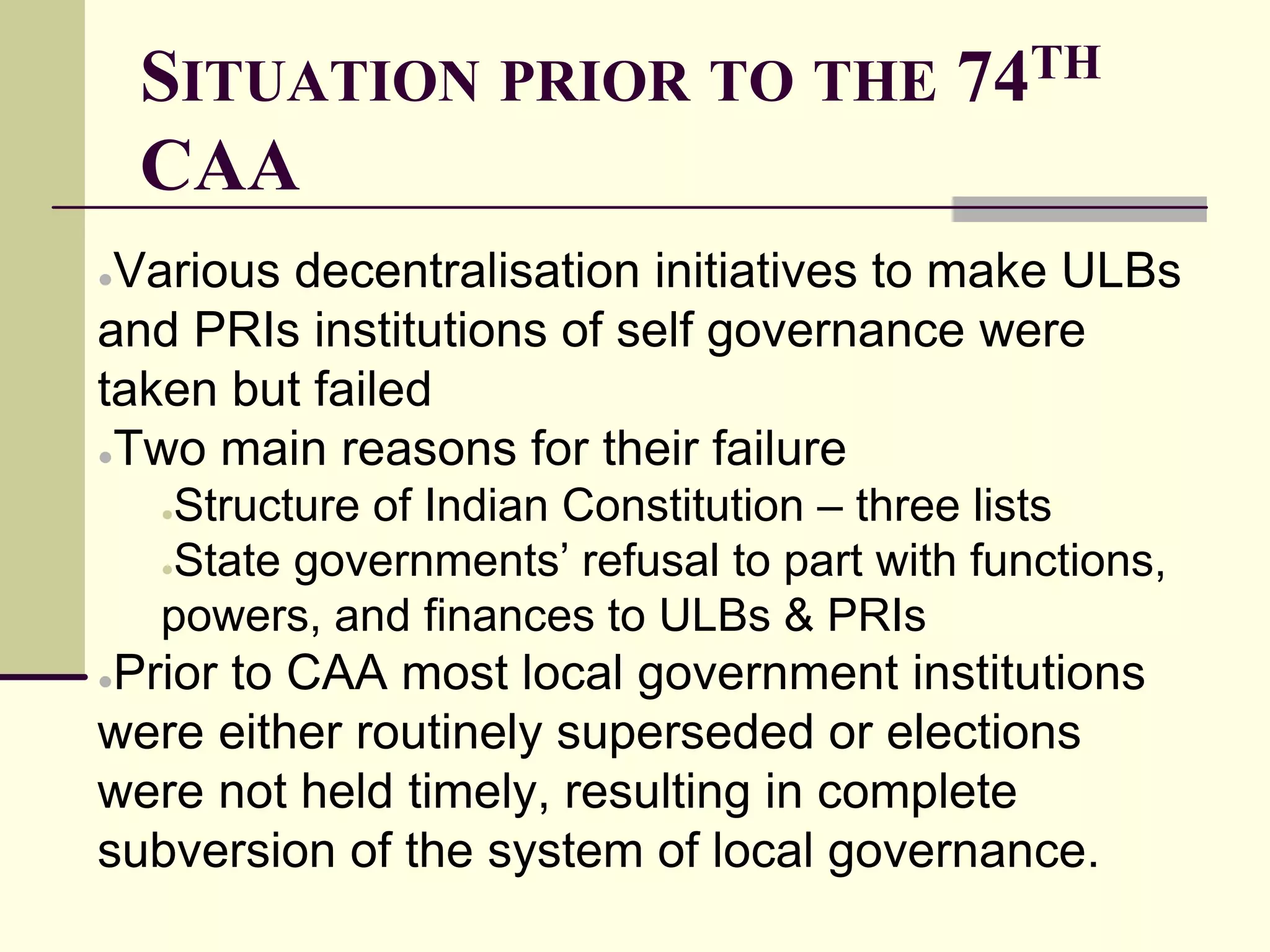 Implementation of 74th Constitutional Amendment Act - 1992 (India) | PPT