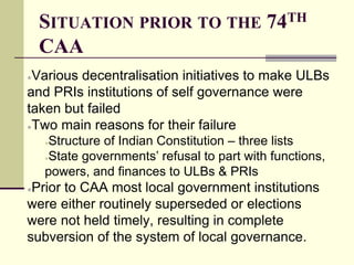 Implementation of 74th Constitutional Amendment Act - 1992 (India) | PPT