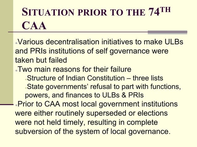 Implementation of 74th Constitutional Amendment Act - 1992 (India) | PPT
