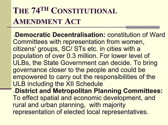 Implementation of 74th Constitutional Amendment Act - 1992 (India) | PPT