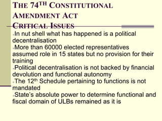 Implementation of 74th Constitutional Amendment Act - 1992 (India) | PPT