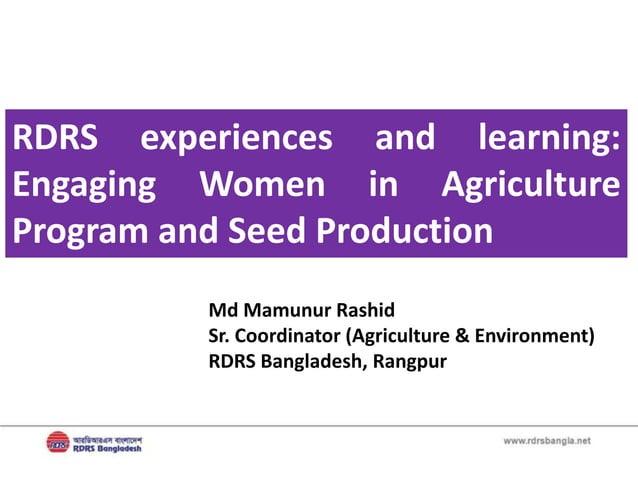 Rdrs experinces and learning seed systems | PPT