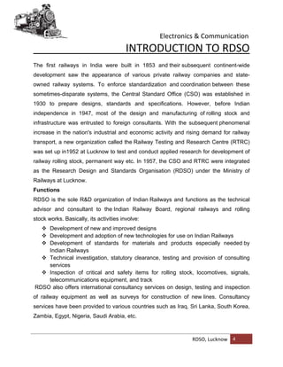 RDSO (Indian Railways) Industrial Training Report | PDF