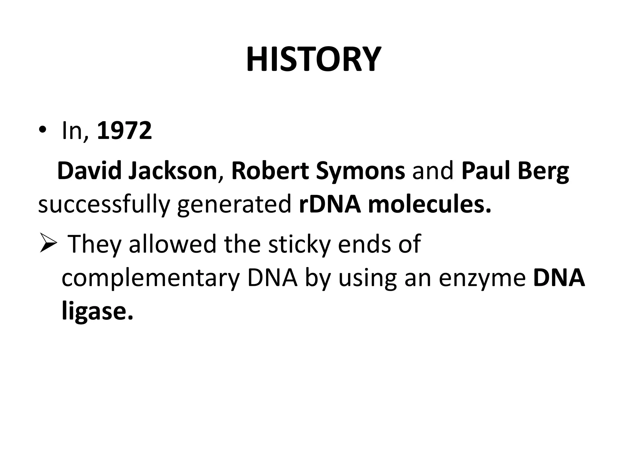 history of recombinant DNA technology | PPTX