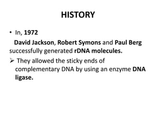 history of recombinant DNA technology | PPTX
