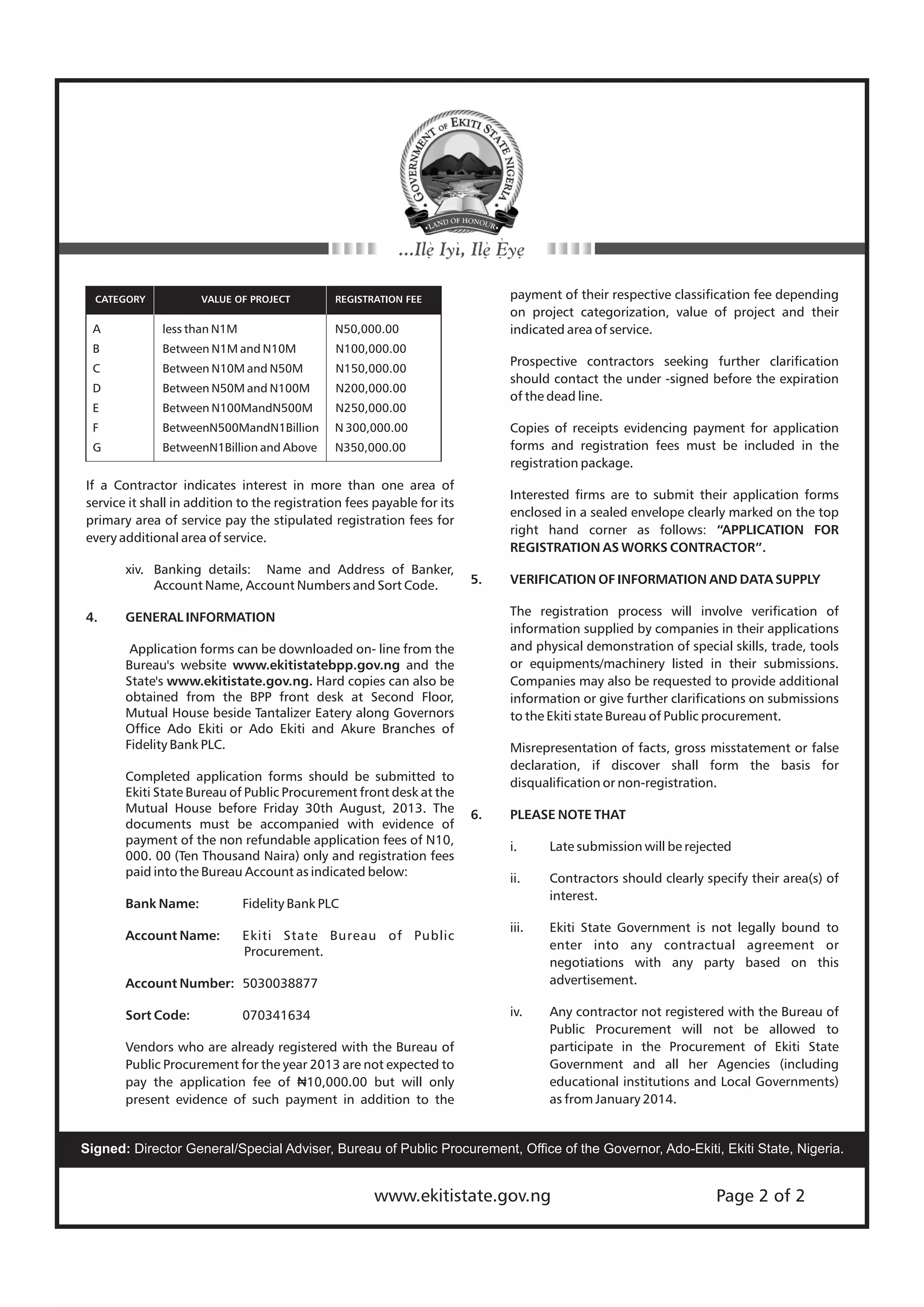 TENDERS: Re-Application For Registration As Works Contractor | PDF