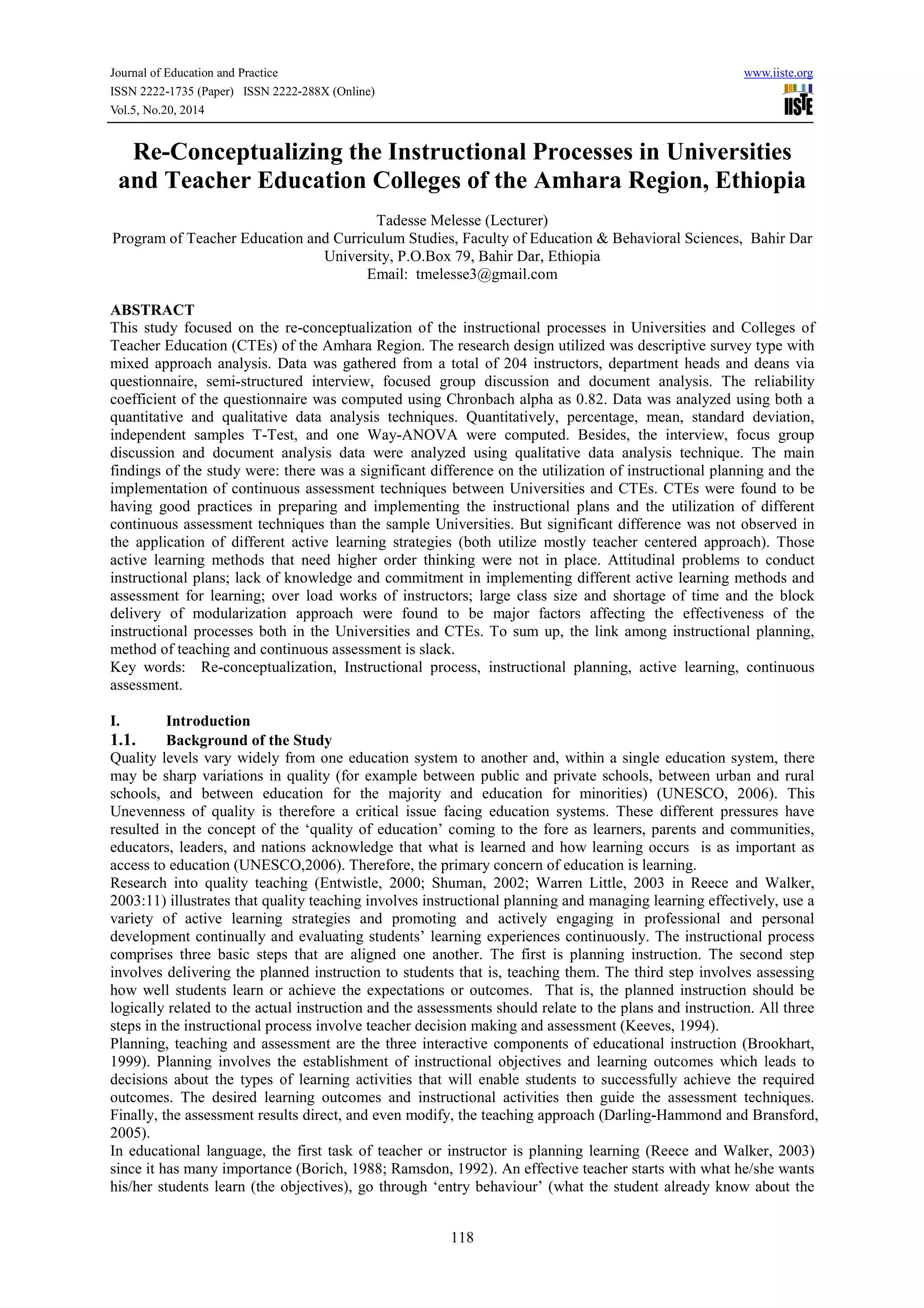 Re conceptualizing the instructional processes in universities and ...