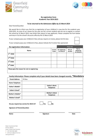 Re-registrations for SY 2014-15 - GCS | PDF
