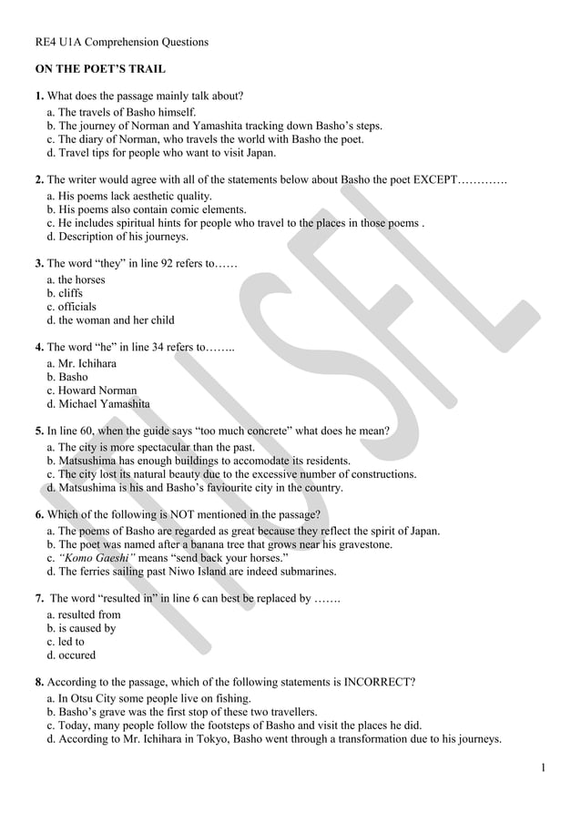 Re4 unit1 a-comprehension-questions | PDF